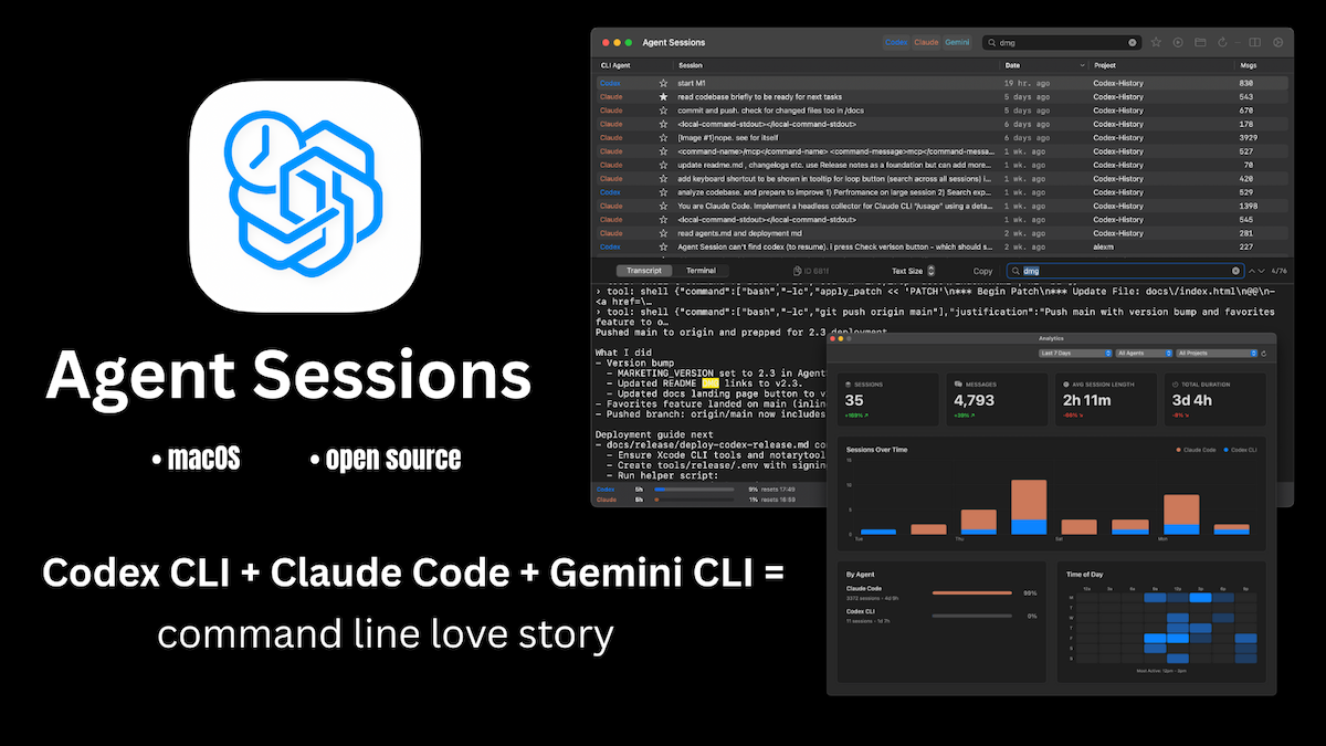 Agent Sessions — Session browser for Codex CLI, Claude Code, Gemini CLI ...